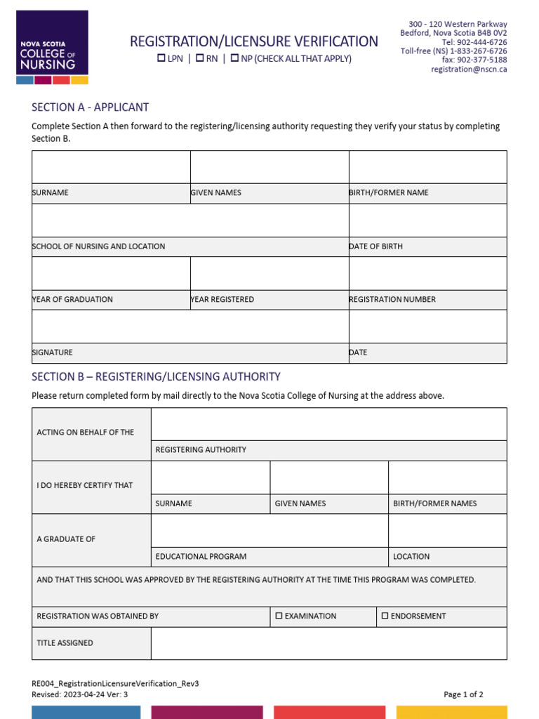 RE004 RegistrationLicensureVerification Rev3 2023-04-24 | PDF ...