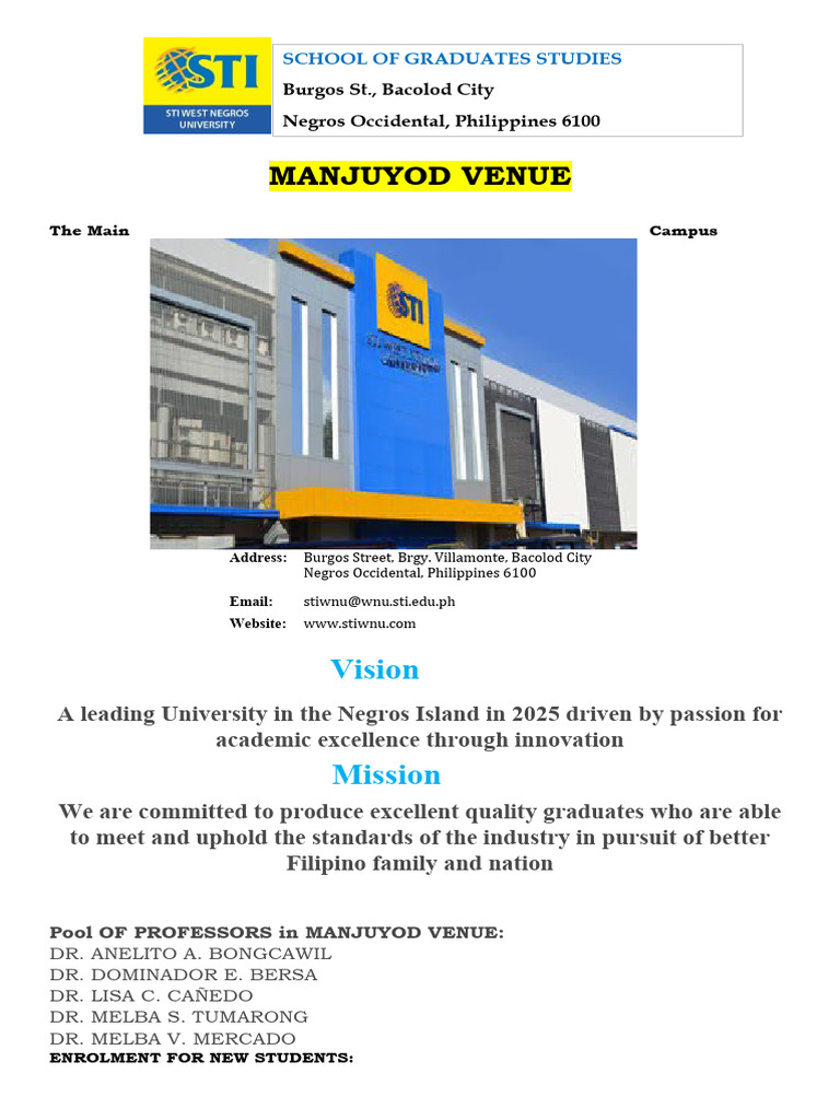 STI WNU Graduate Enrollment Guide | PDF | Mathematics | Thesis