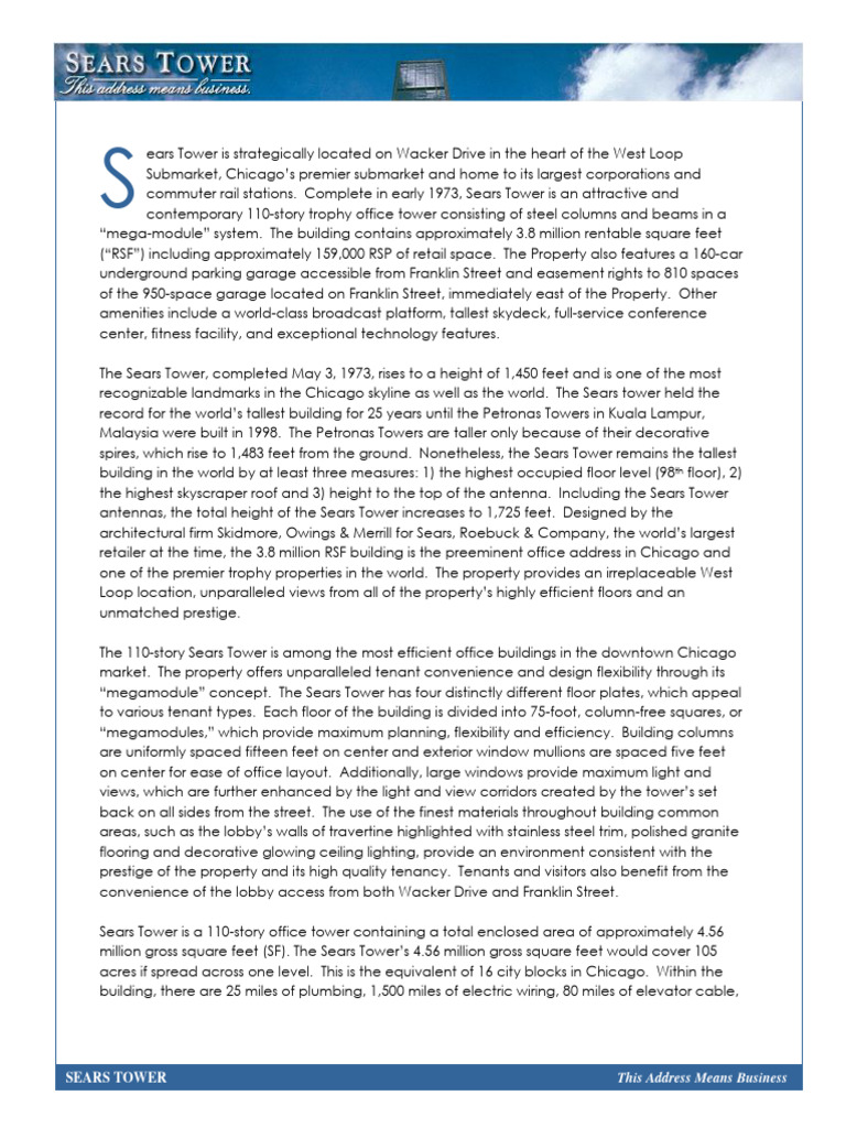 Sears Tower Info | PDF | Heat Exchanger | Elevator