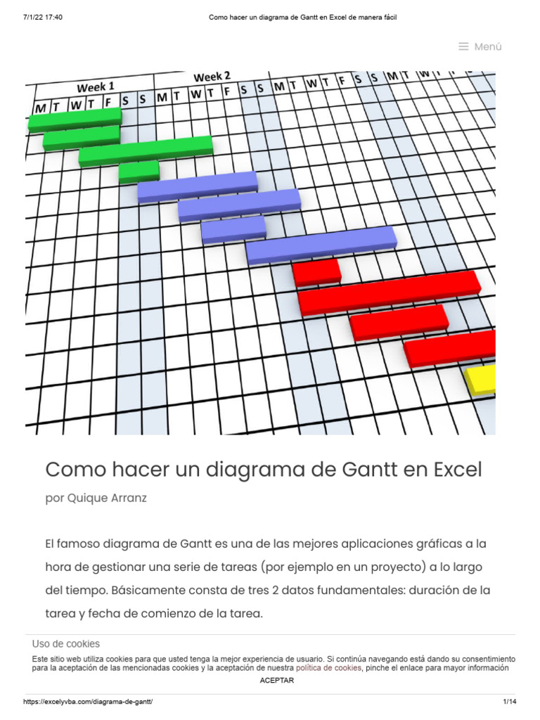 Como Hacer Un Diagrama de Gantt en Excel de Manera Fácil | PDF | Cookie HTTP | Microsoft Excel