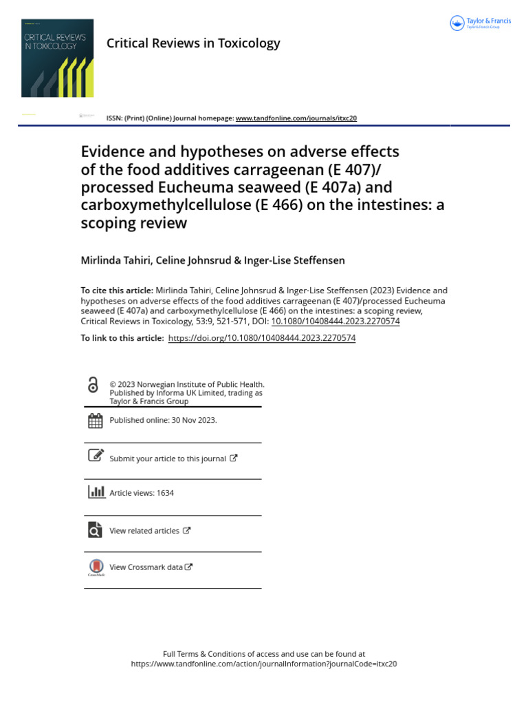 Evidence and Hypotheses On Adverse Effects of The Food Additives ...
