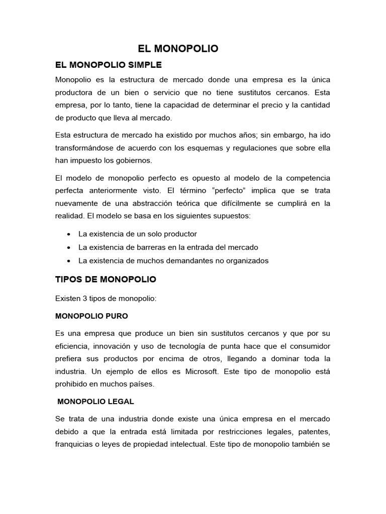 El Monopolio | PDF | Monopolio | Mercado (economía)