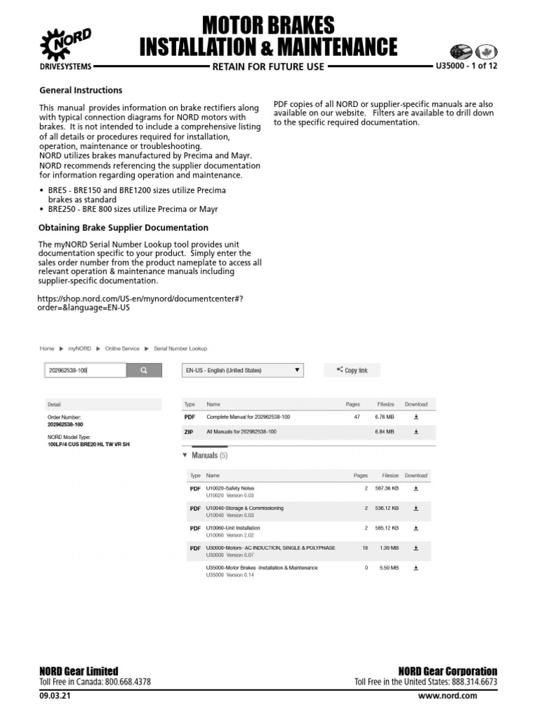 NORD Motor Brake Installation Guide | PDF | Rectifier | Electric Motor