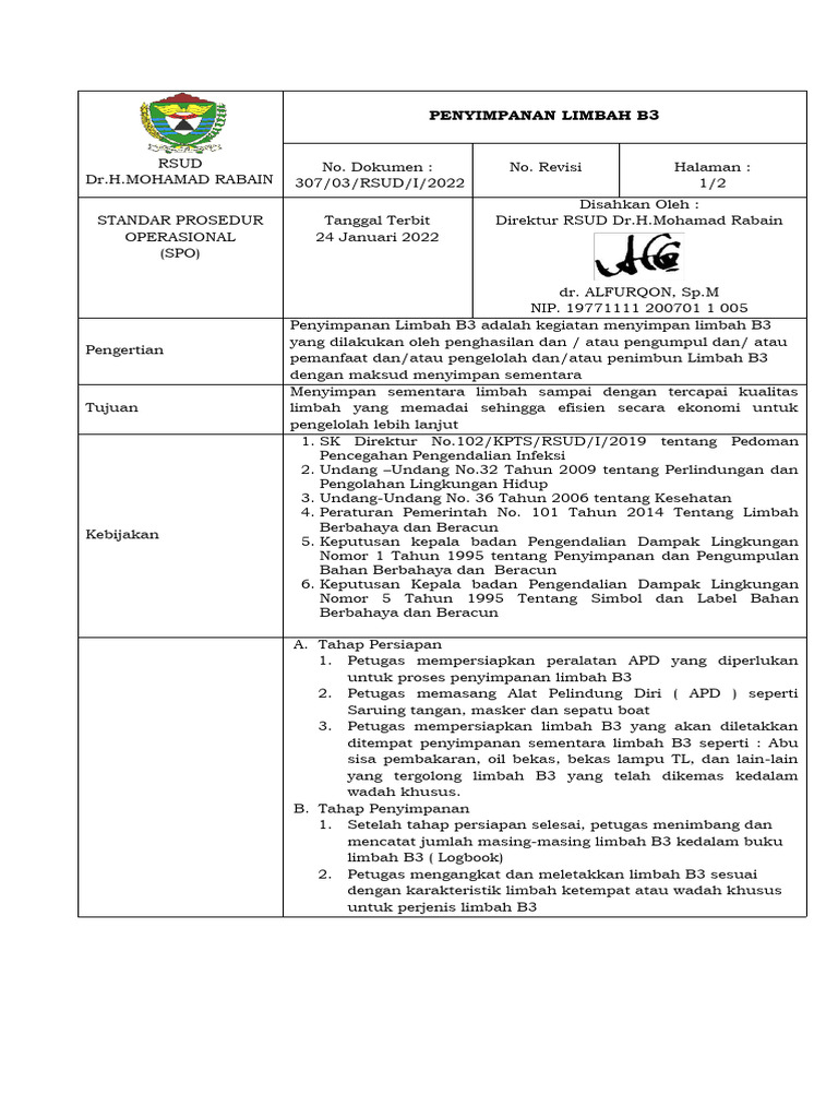 Sop Penyimpanan LB3 | PDF