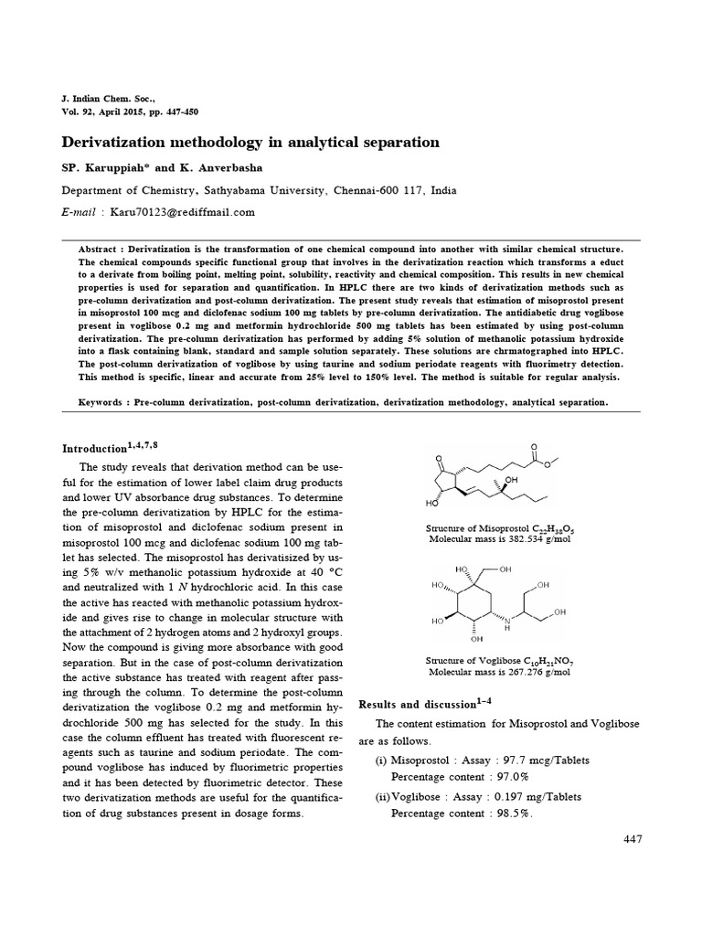 Derivatization Methodology in Analytical Separation: SP. Karuppiah and ...