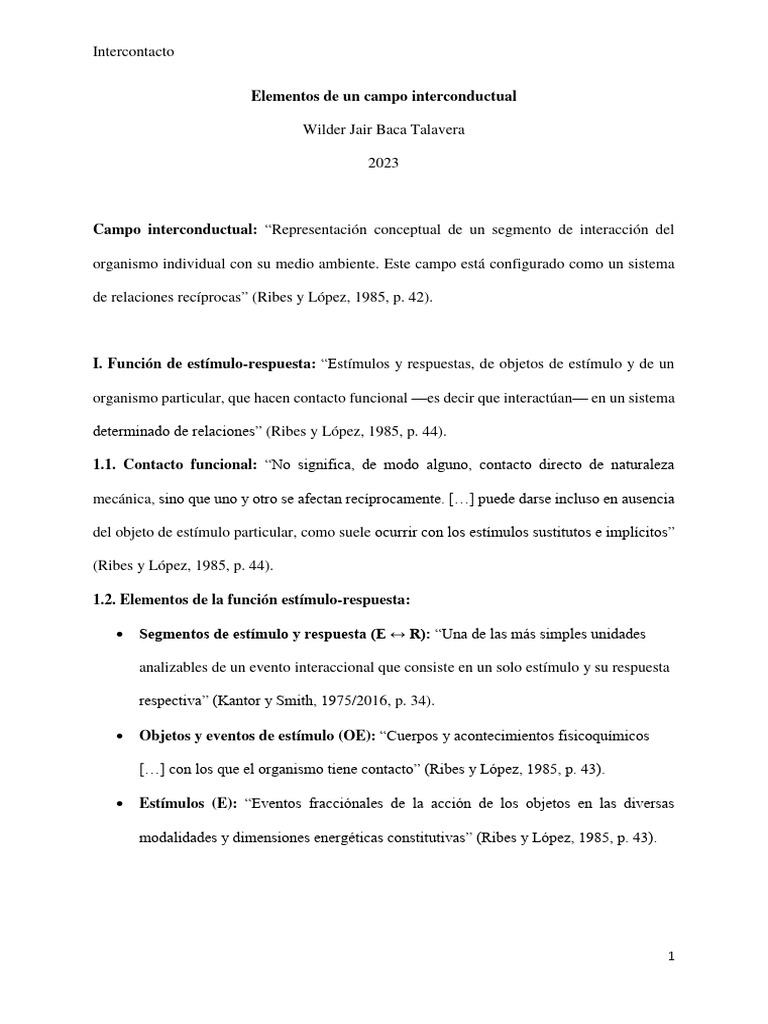 Elementos del Campo Interconductual | PDF | Comportamiento | Sicología