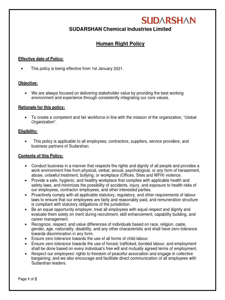 Human Right Policy | PDF | Employment | Human Rights