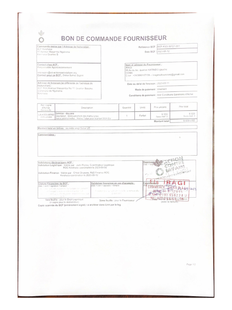 Bon de Commande Fournisseur | PDF