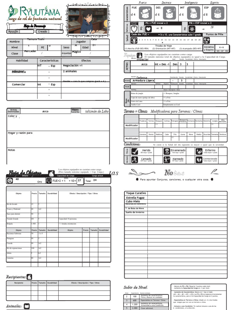 Ficha 2017 Ryuutama Editable | PDF | Niebla | Geografía Física