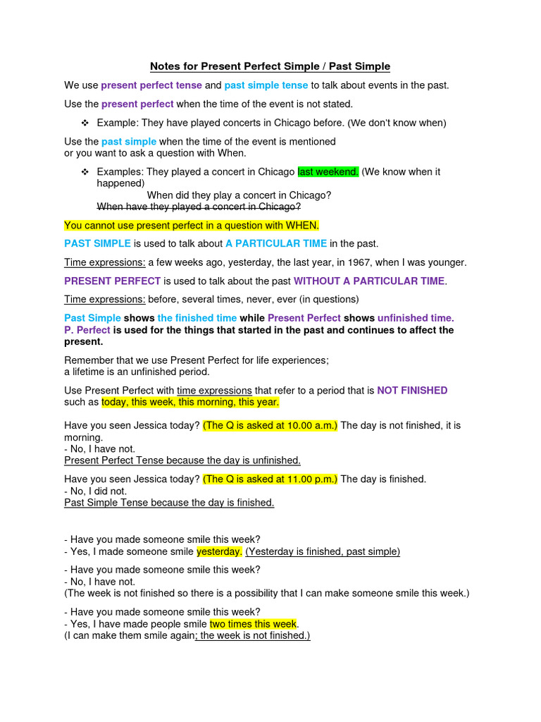 Notes For Present Perfect and Past Simple | PDF | Spacetime | Language ...