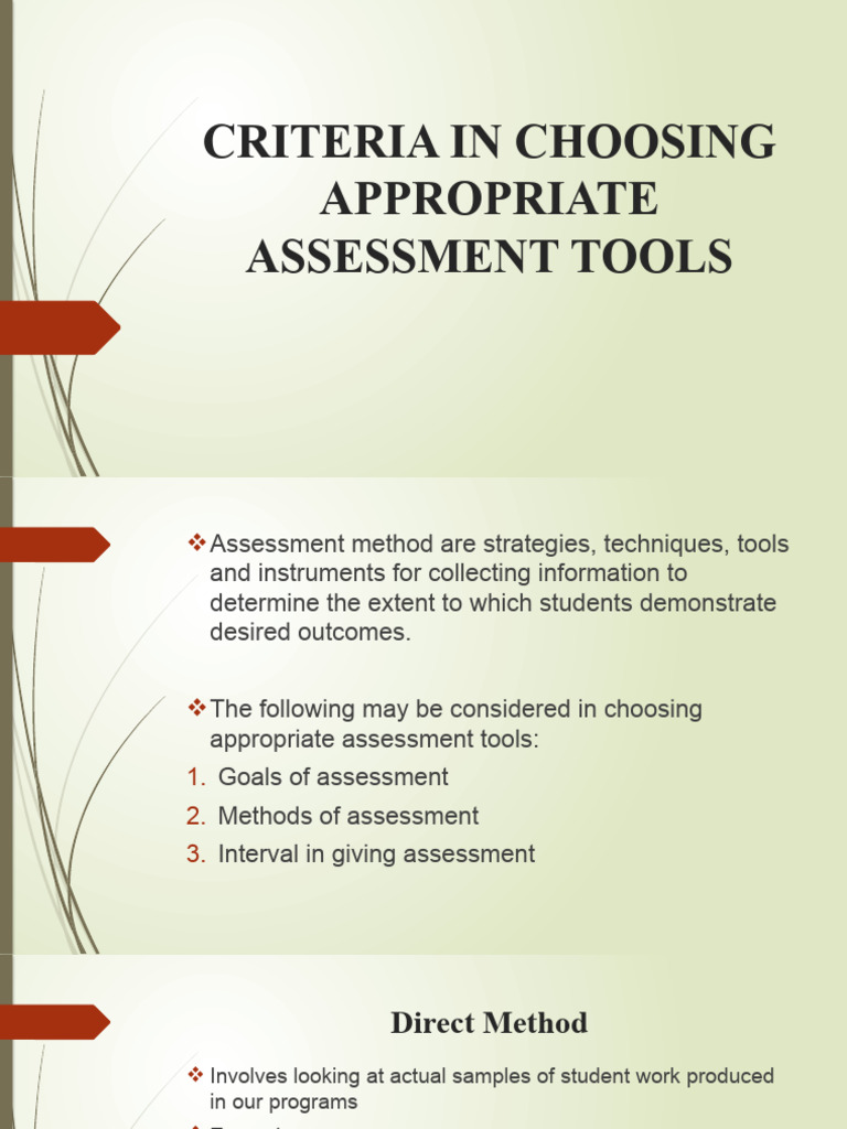 Criteria for Selecting Assessment Tools | PDF | Educational Assessment ...