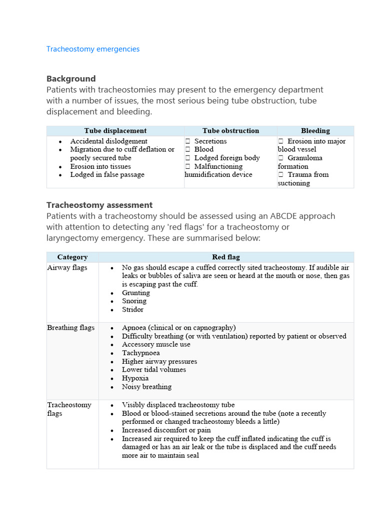 Tracheostomy Emergencies | PDF | Clinical Medicine | Medical Specialties