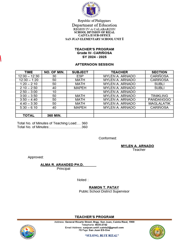 Grade 4 Teacher Program 2024 2025 | PDF | Social Institutions ...