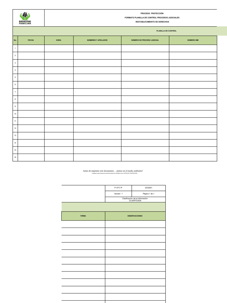 f1.p17.p Formato Planilla de Control Procesos Judiciales v1 | PDF