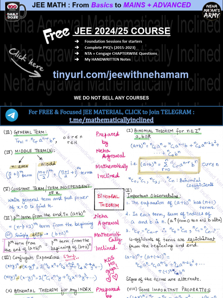 JEE Math Course: Binomial Theorem Notes | PDF | Career & Growth