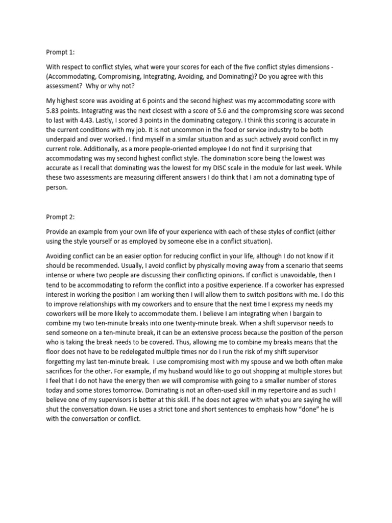 Module 5 Conflict Styles and Leadership Styles Self Assessments Worksheet | PDF | Leadership ...