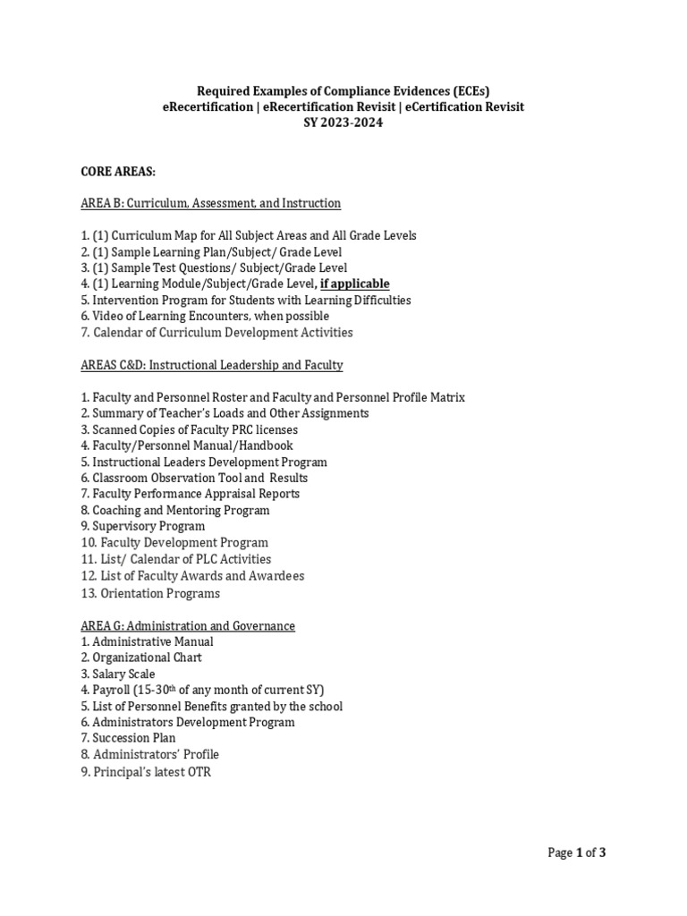 Compliance Evidence Guide 2023-2024 | PDF | Curriculum