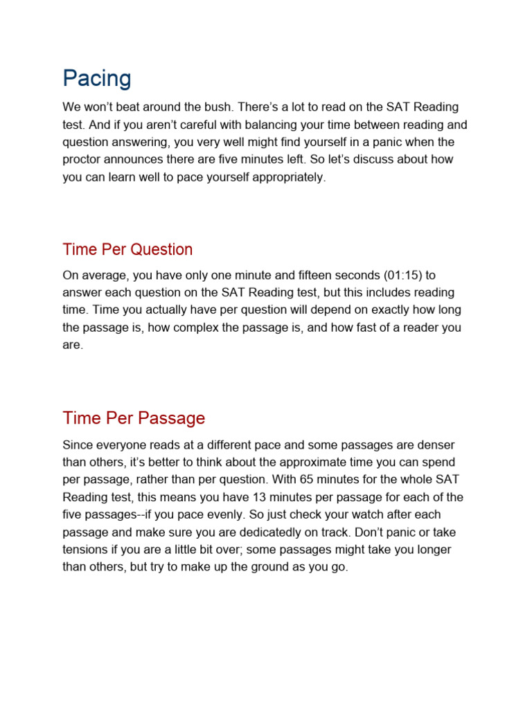 Mastering SAT Reading Pacing Tips | PDF