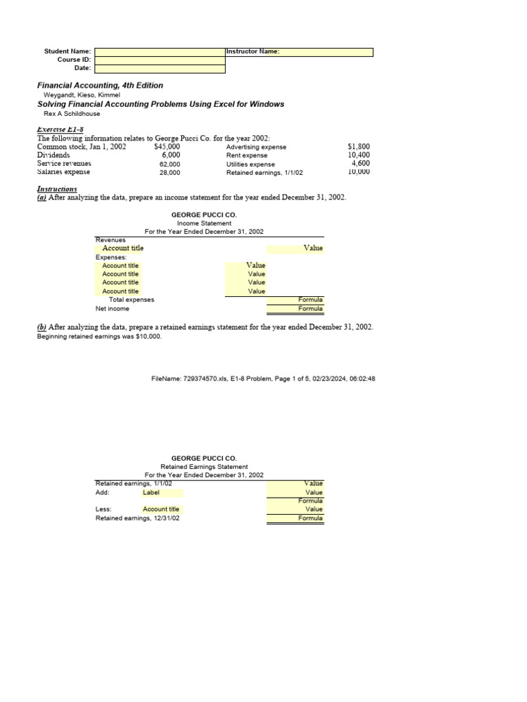 E1 8 | PDF | Microsoft Excel | Retained Earnings