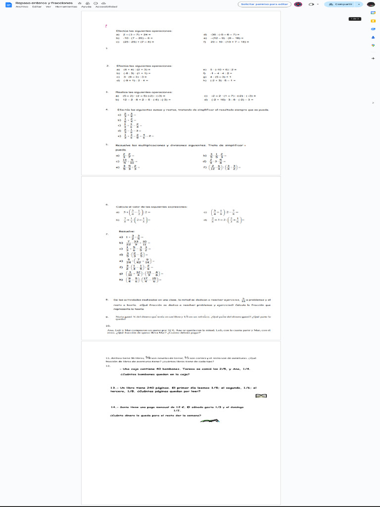 Repaso Enteros y Fracciones Documentos de Google | PDF