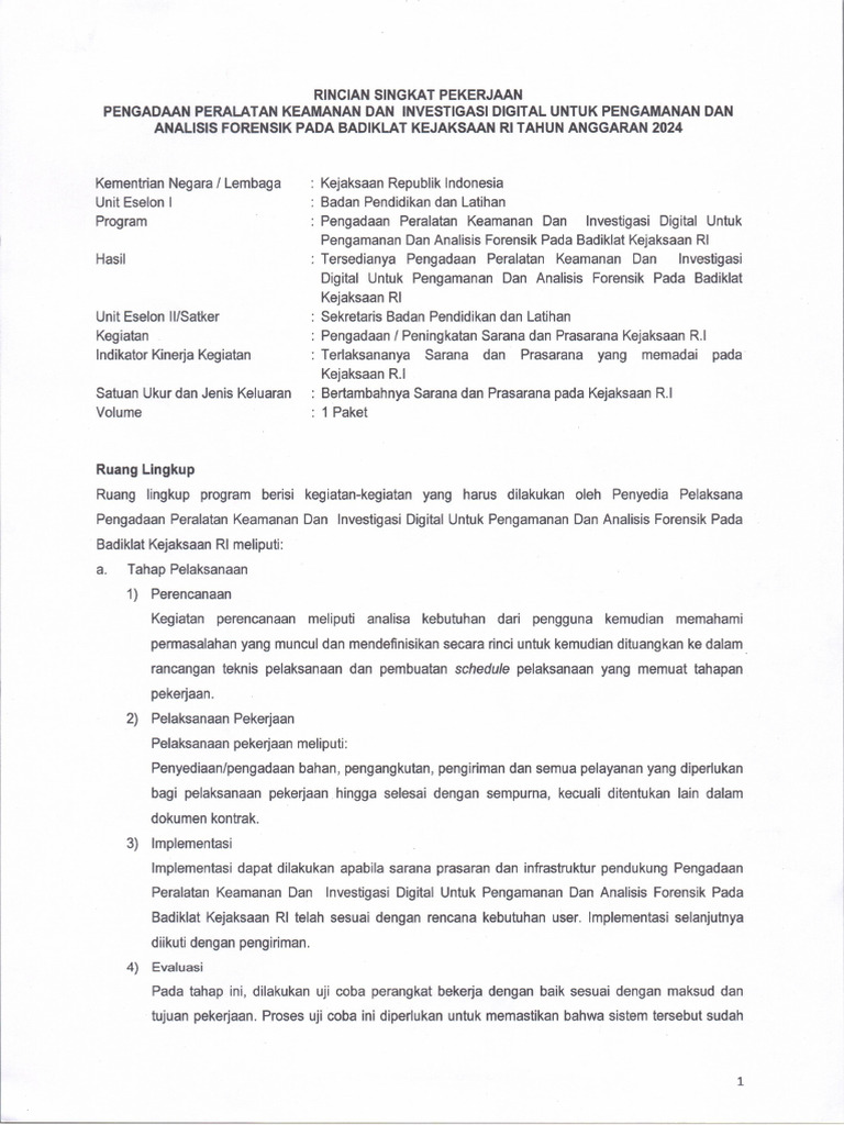 Rincian Singkat Pekerjaan Pengadaan Peralatan Keamanan Dan Investigasi ...