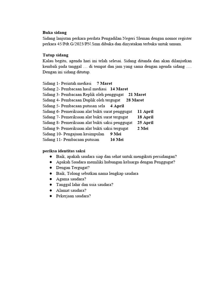 Sidang Perdata Sleman: Agenda dan Proses | PDF | Ilmu Sosial | Hukum