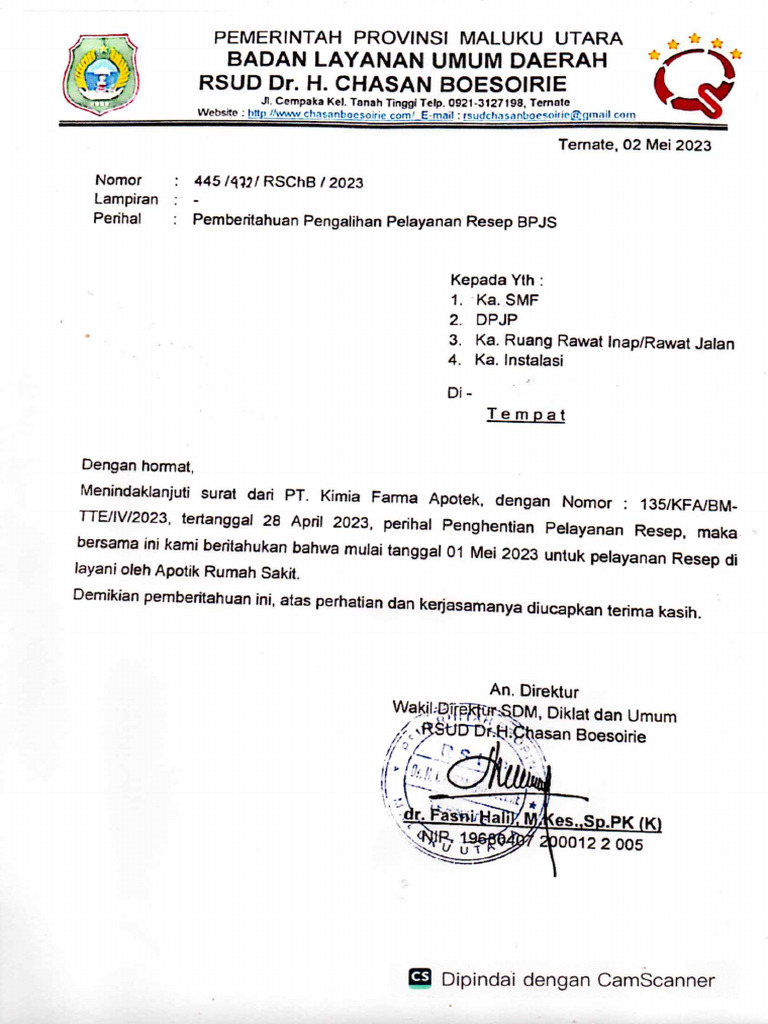 Surat Keluar - Pemberitahuan Pengalihan Pelayanan Resep BPJS | PDF Surat Keluar - Pemberitahuan Pengalihan Pelayanan Resep BPJS | PDF