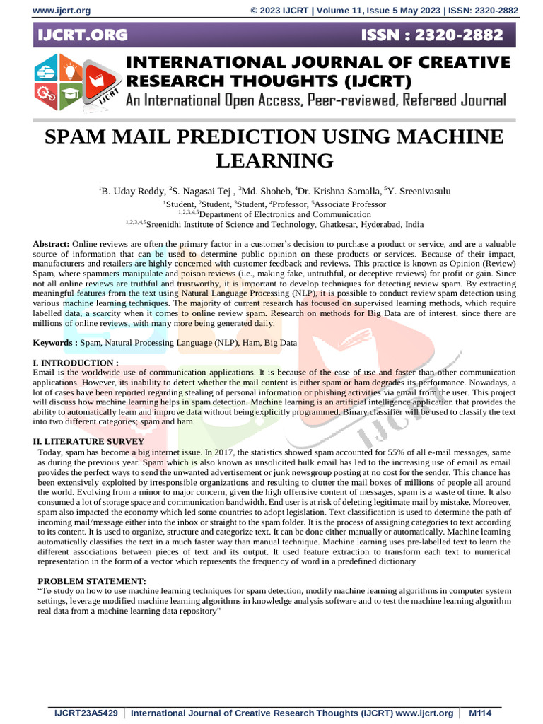 IJCRT23A5429 | PDF | Support Vector Machine | Machine Learning