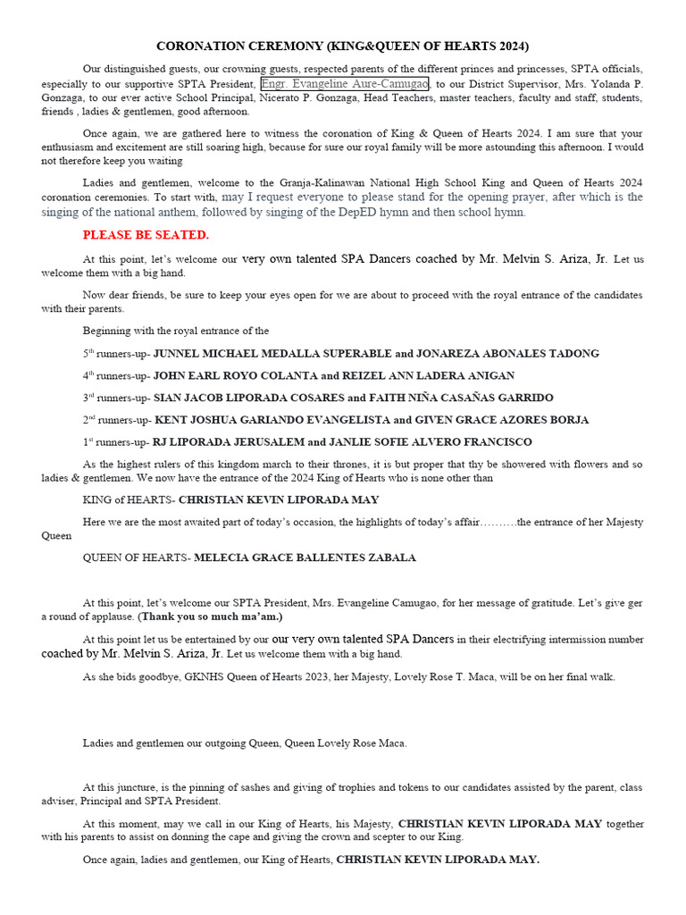 Coronation Ceremony (Emcee Script) | PDF | Monarchy