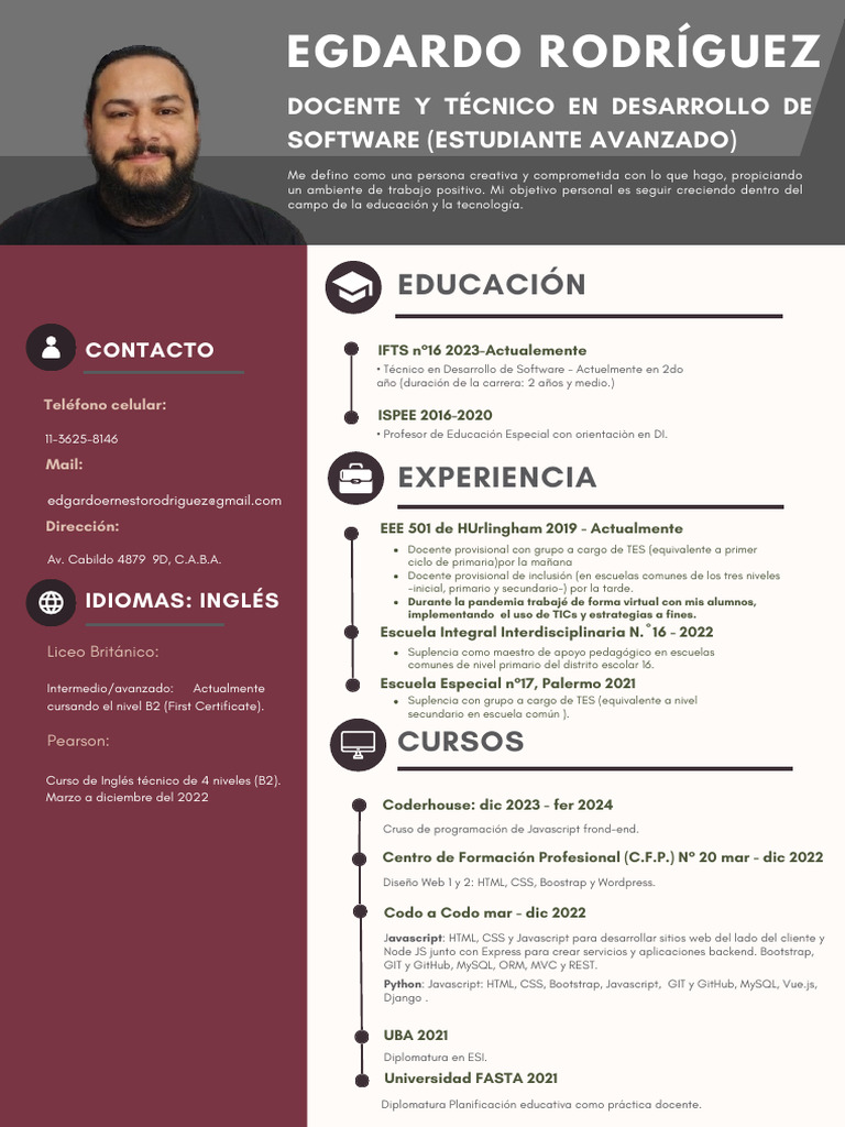 CV 2024 Edgardo Rodríguez | Descargar gratis PDF | Maestros | Script Java