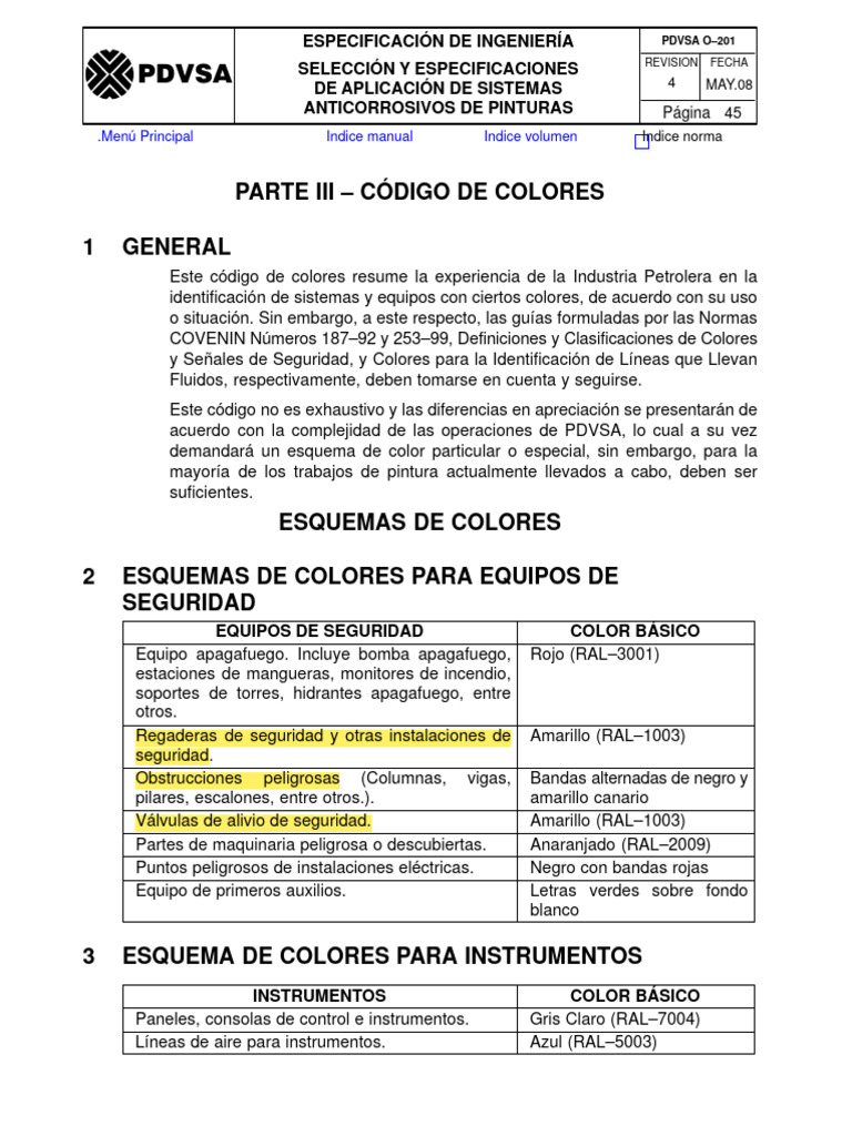 Codigo de Colores Pdvsa Se#Alizaciones | PDF | Color | Verde