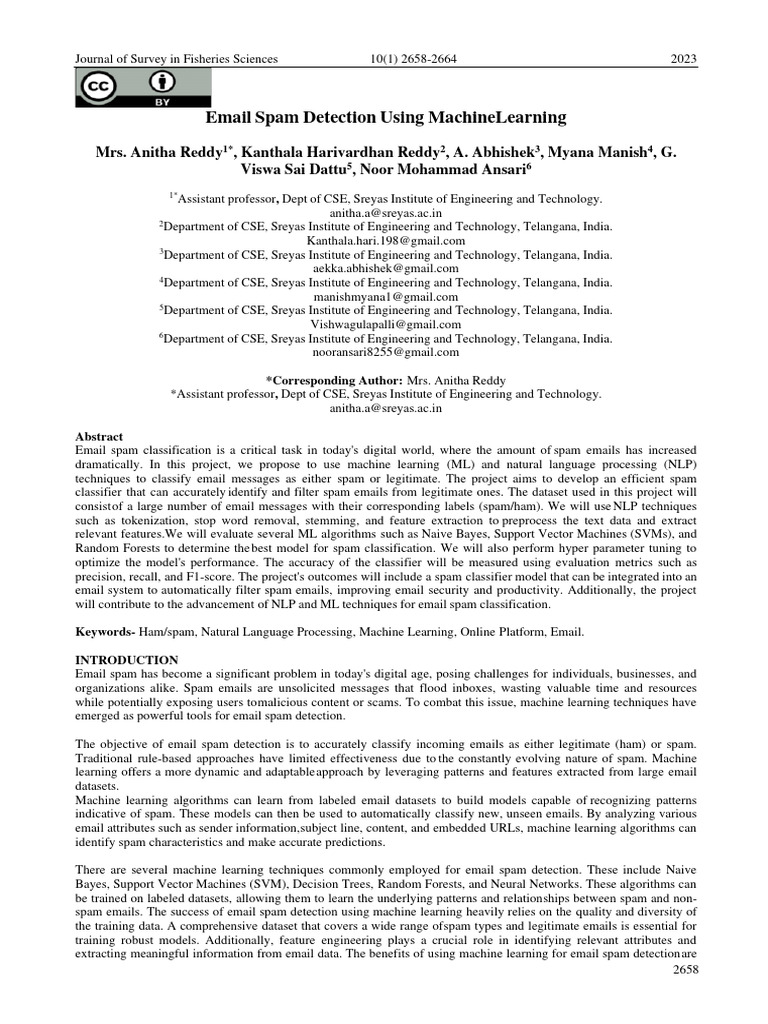 Email Spam Detection Final Fishries 2658 To 2664 1 Download