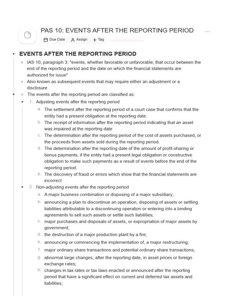 PAS 10 - EVENTS AFTER THE REPORTING PERIOD - Taskade | PDF | Business ...