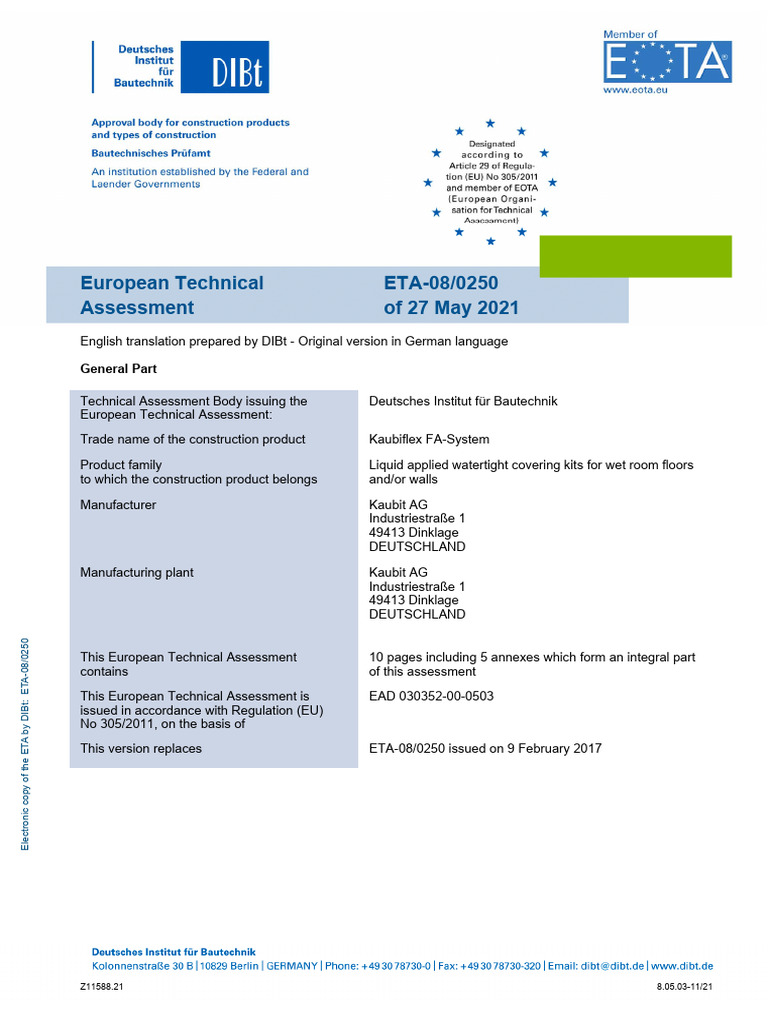European Technical Assessment ETA-08/0250 of 27 May 2021: General Part ...