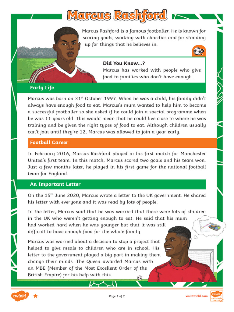 Marcus Rashford Differentiated Reading Comprehension Activity - Ver - 9 ...