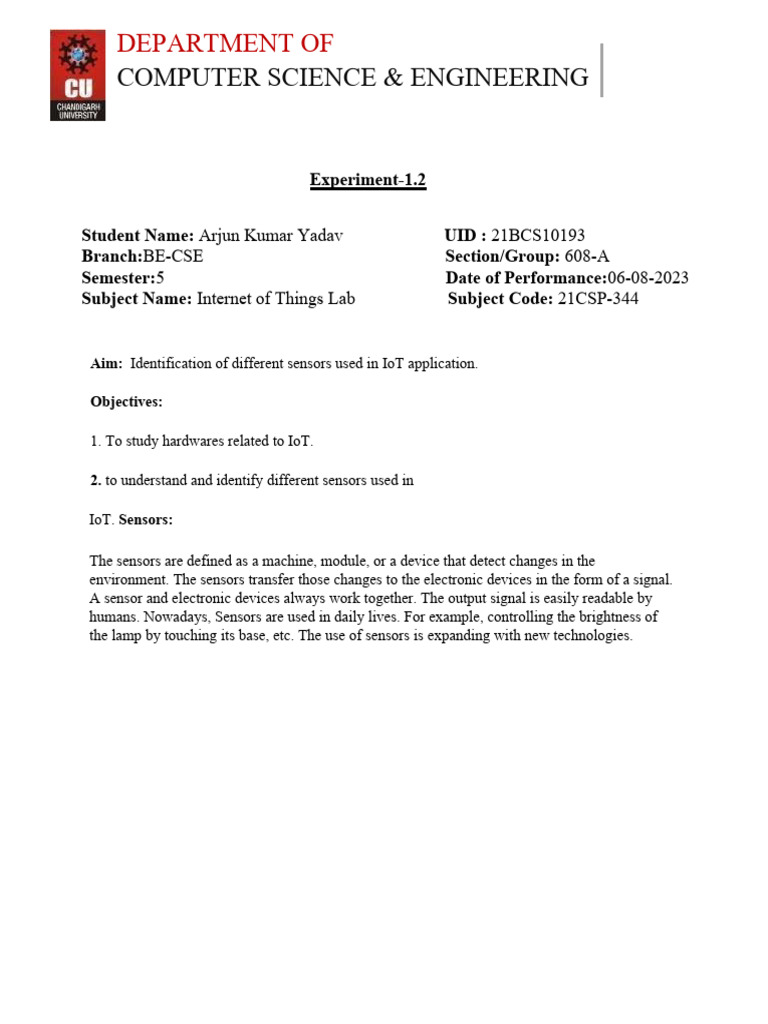 IOT Exp-1.2 | PDF | Sensor | Smoke
