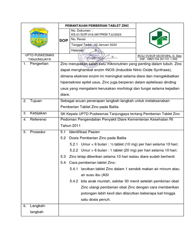 SOP Pemberian Tablet Zink | PDF