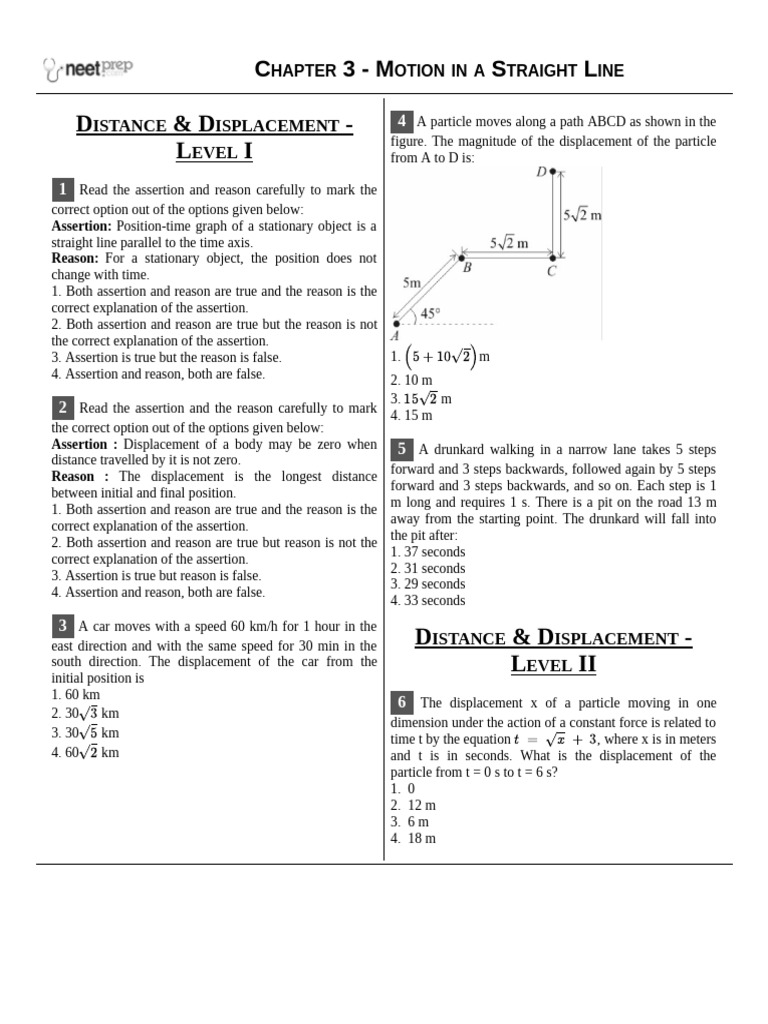 Distance & Displacement Problems | PDF | Velocity | Acceleration