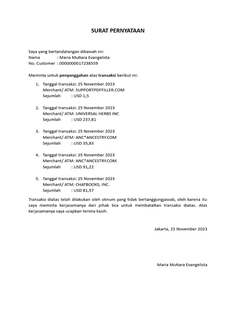 SURAT PERNYATAAN Hack Bca | PDF