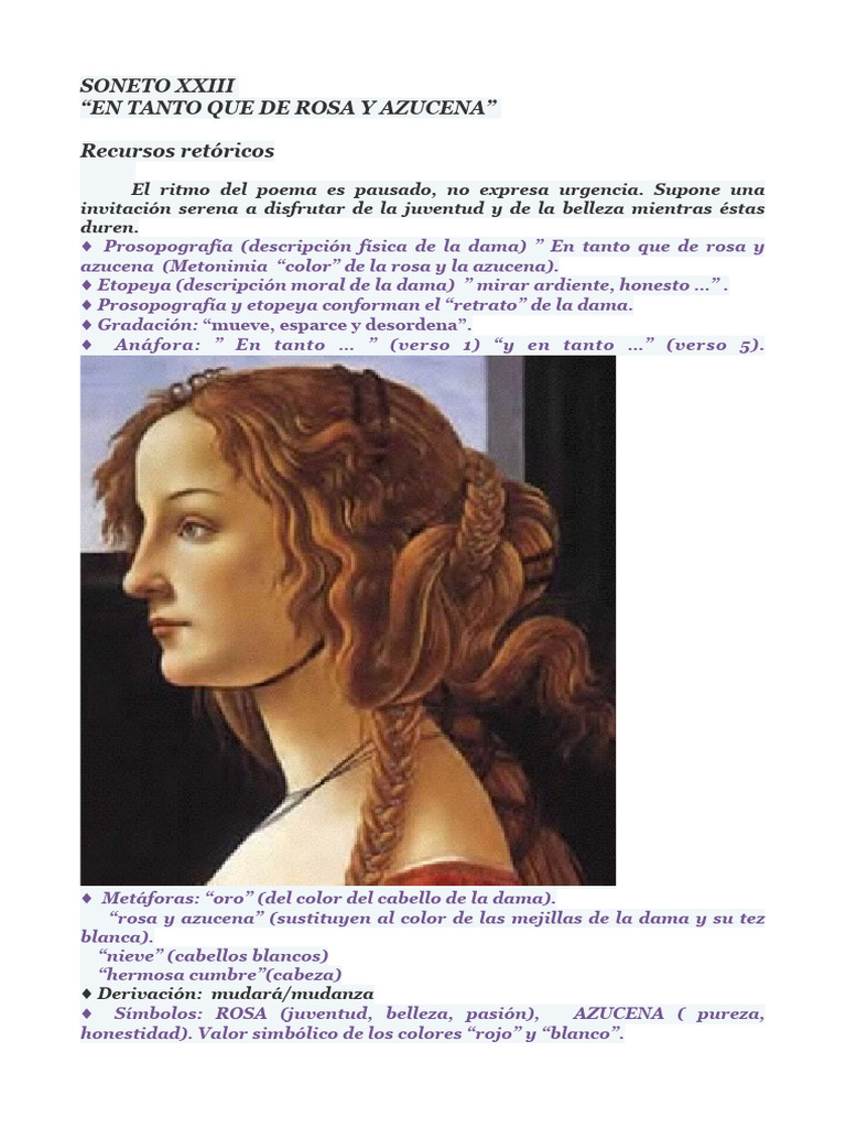 SONETO XXIII âEN TANTO QUE DE ROSA Y AZUCENAâ | PDF