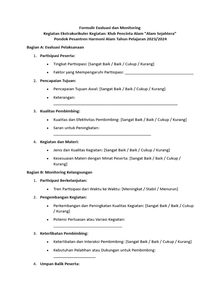 Formulir Evaluasi Dan Monitoring | PDF | Karier & Perkembangan