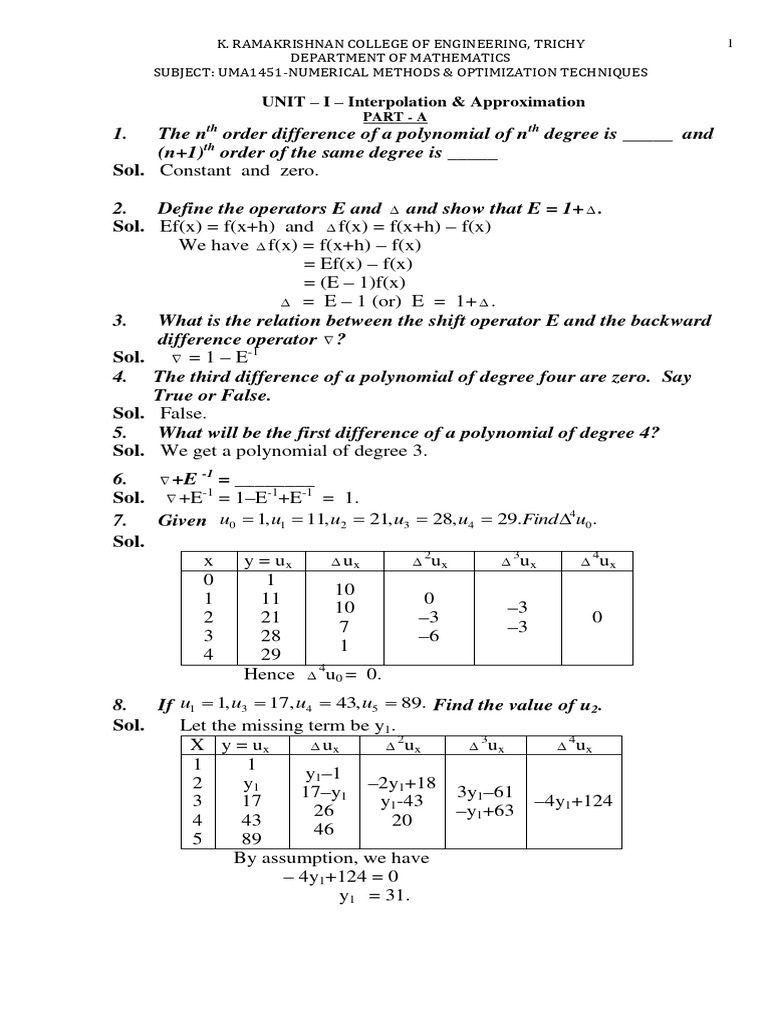 Nmot Two Marks-Full | PDF | Equations | Finite Difference