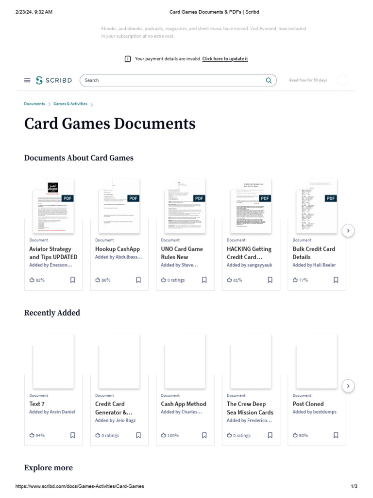 Card Games Documents & PDF | PDF | Scribd | Computing