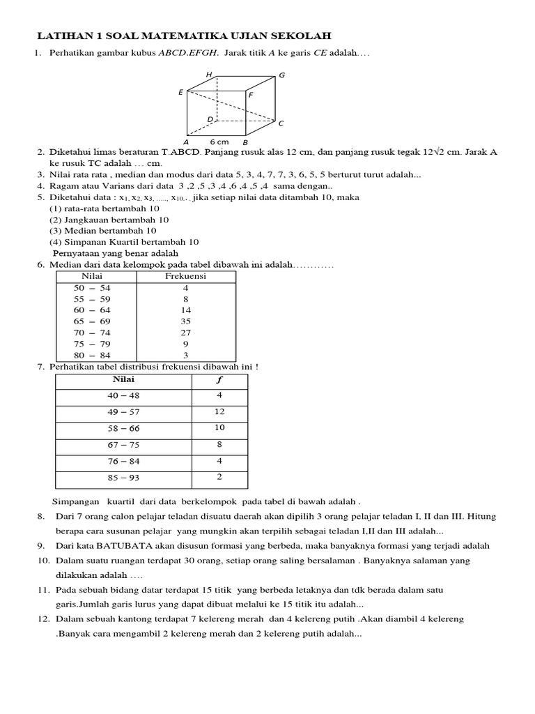 Soal Matematika Ujian Sekolah | PDF