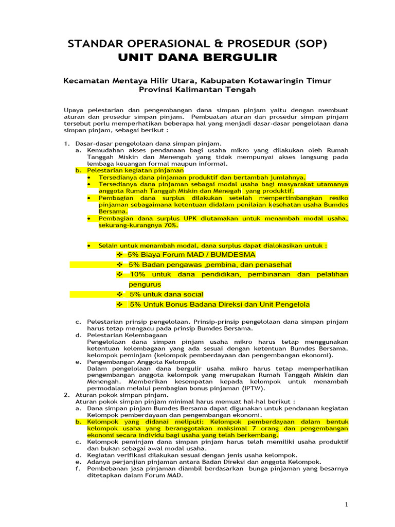 03 Sop Unit Perguliran | PDF
