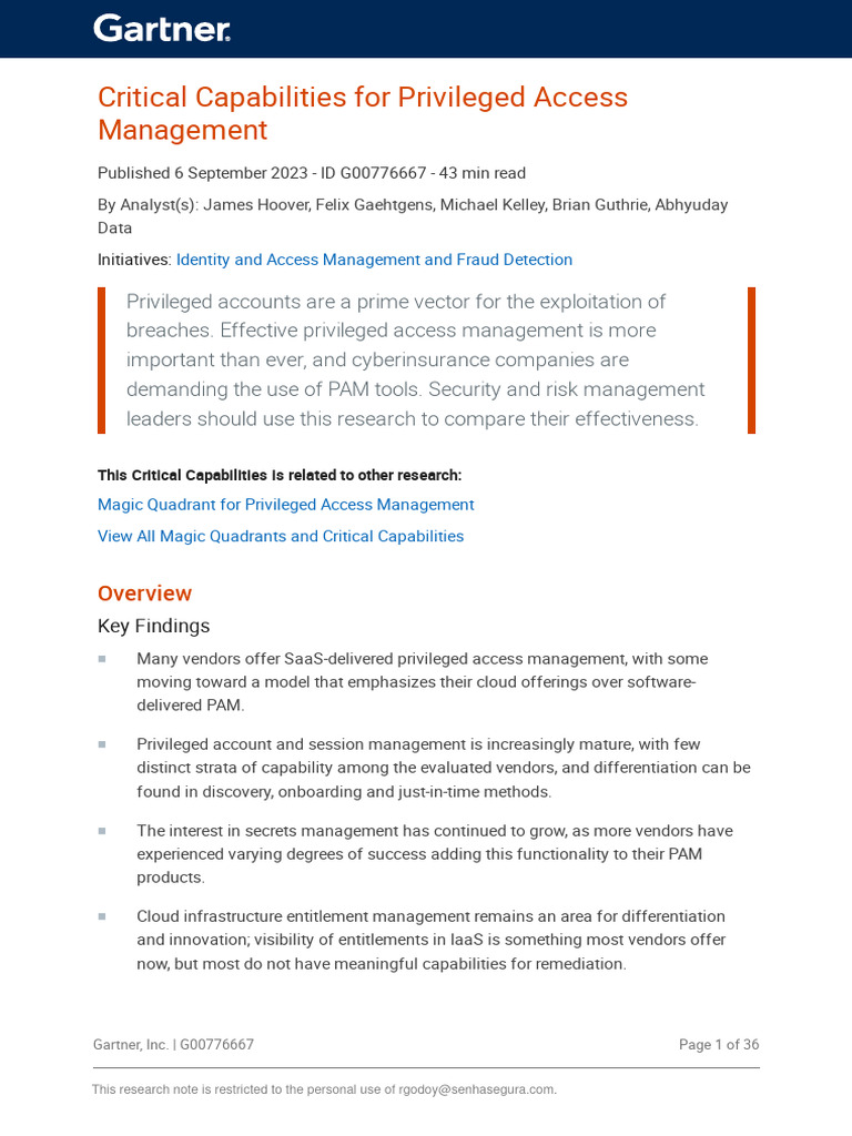 2023 - Critical Capabilities For Privileged Access Management | Download Free PDF | Cloud ...