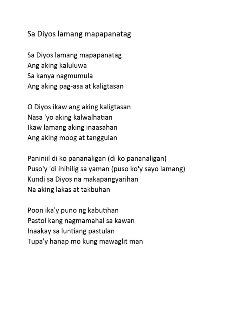 Sa Diyos Lamang Mapapanatag | PDF