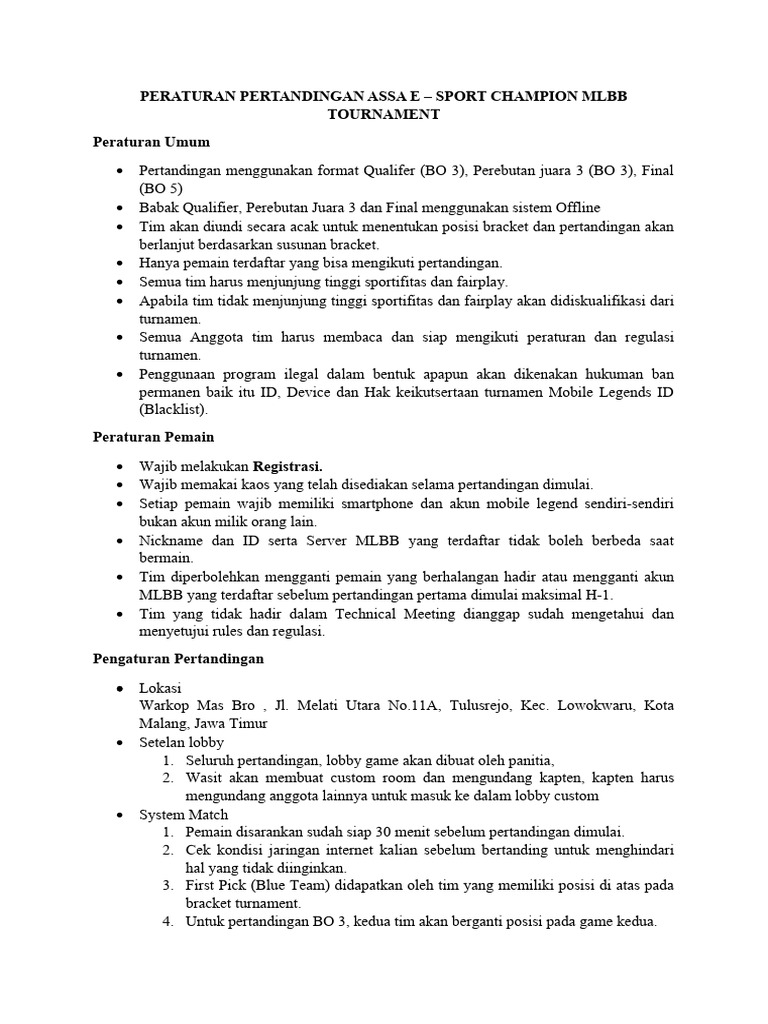 Peraturan Pertandingan Assa E-Sport | PDF | Olahraga & Rekreasi
