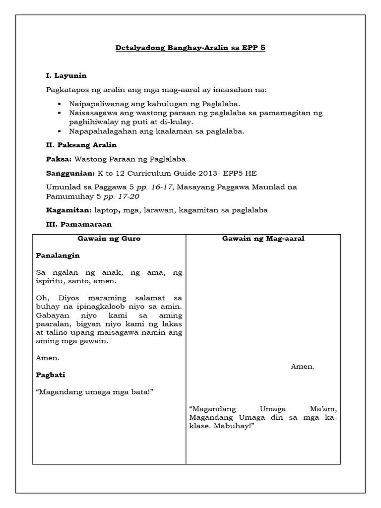Detalyadong Banghay Aralin Sa EPP 5 | PDF
