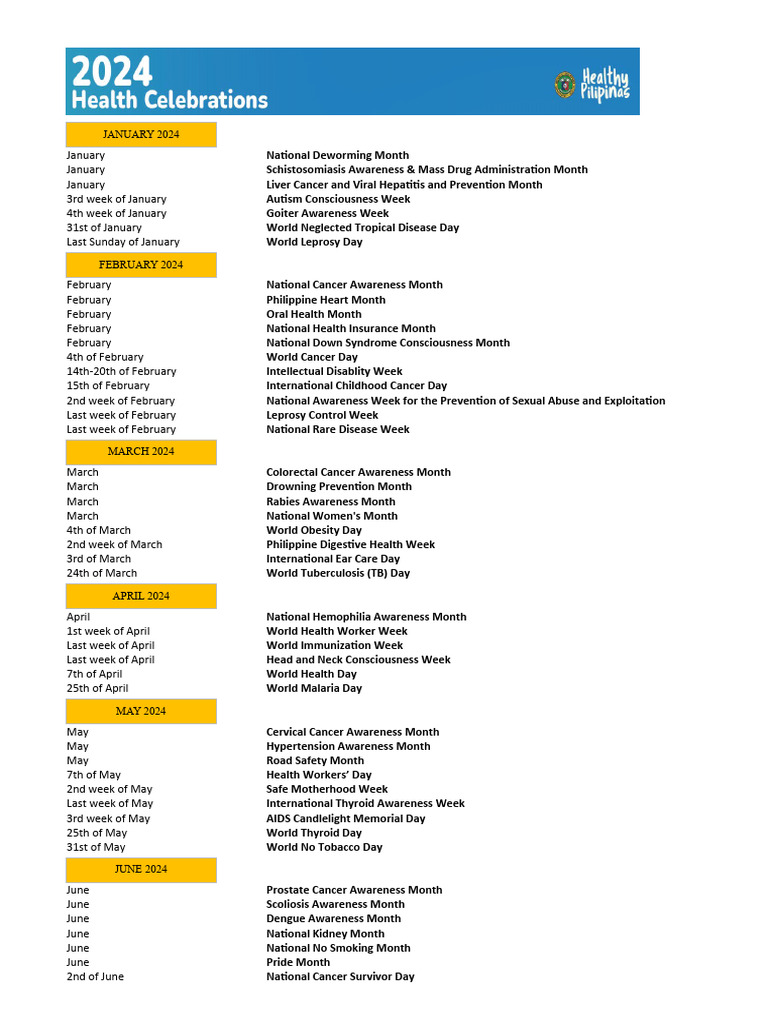 2024 Health Calendar | PDF | Cancer | Preventive Healthcare